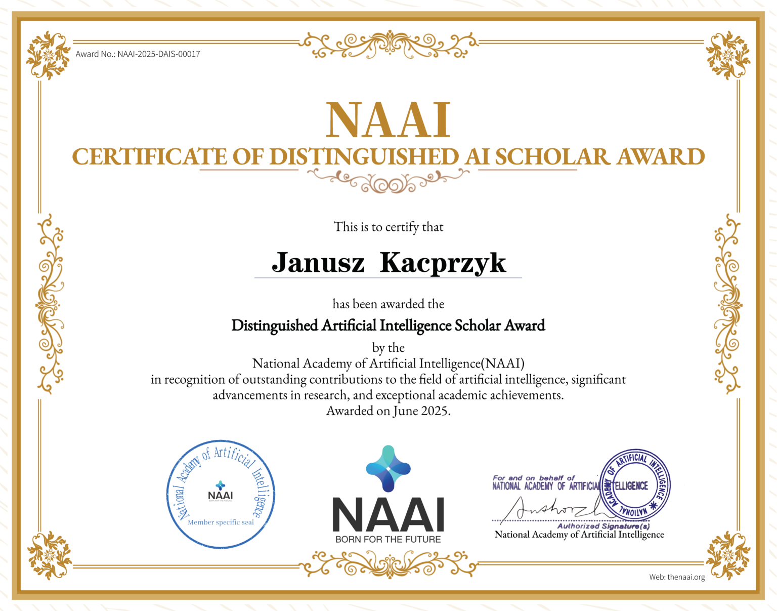 Professor Kacprzyk named Member of the National Academy of Artificial ...